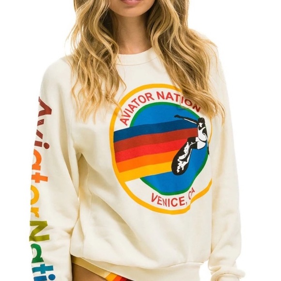 Aviator Nation | Tops | Aviator Nation Creamy White Crewneck Logo ...